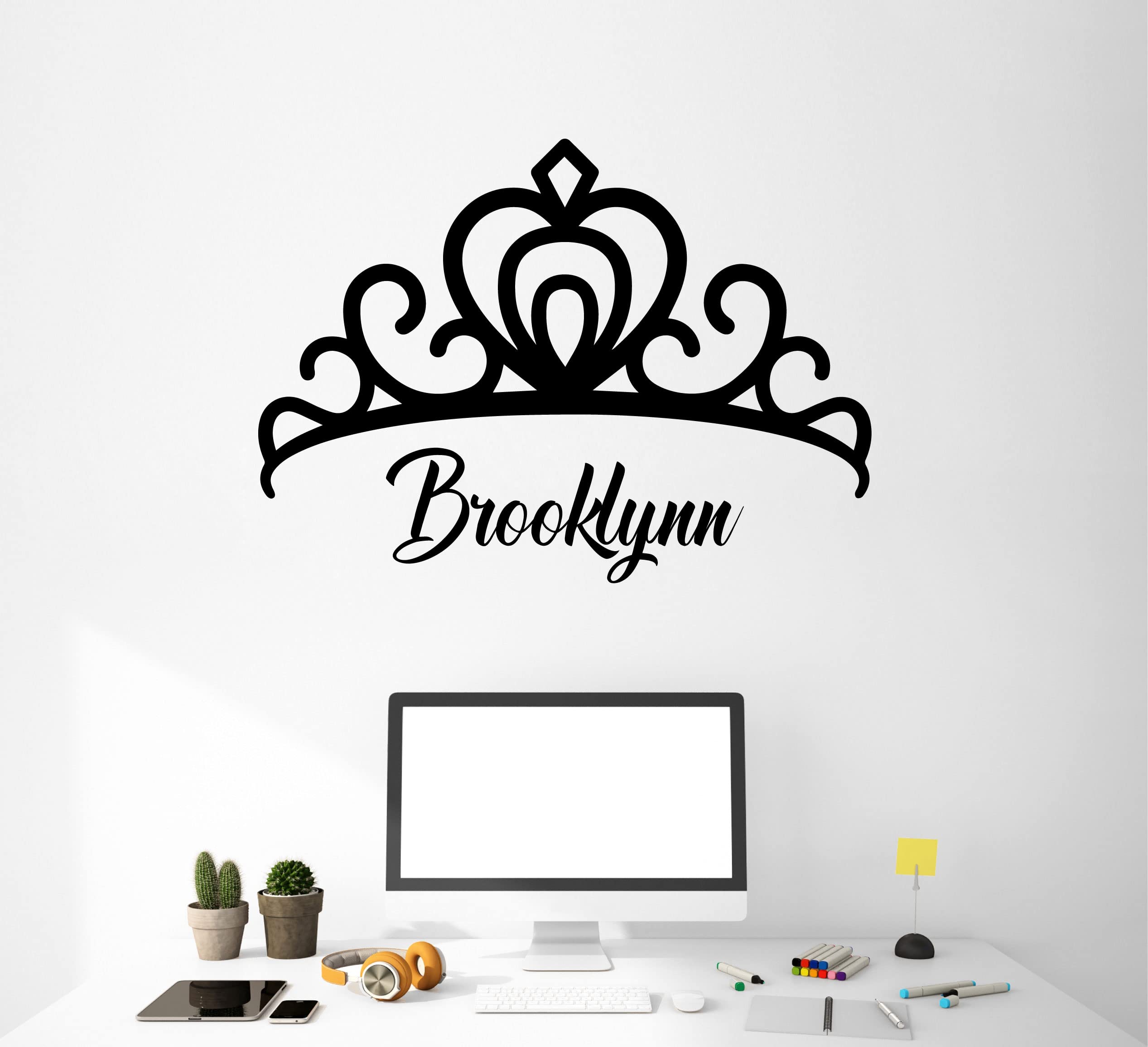 Personalized Name Vinyl Wall Decal with Princess Crown - Tiara Home Decor for Teen Girl's Bedroom, Nursery, or Playroom - Removable Sticker