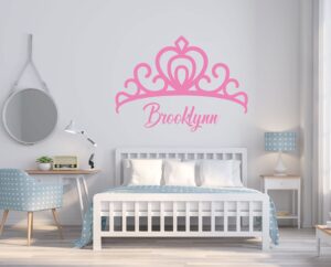 personalized name vinyl wall decal with princess crown - tiara home decor for teen girl's bedroom, nursery, or playroom - removable sticker