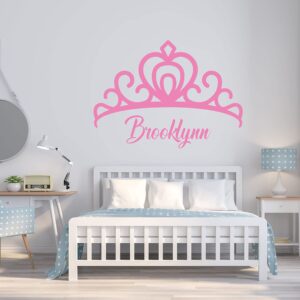 Personalized Name Vinyl Wall Decal with Princess Crown - Tiara Home Decor for Teen Girl's Bedroom, Nursery, or Playroom - Removable Sticker