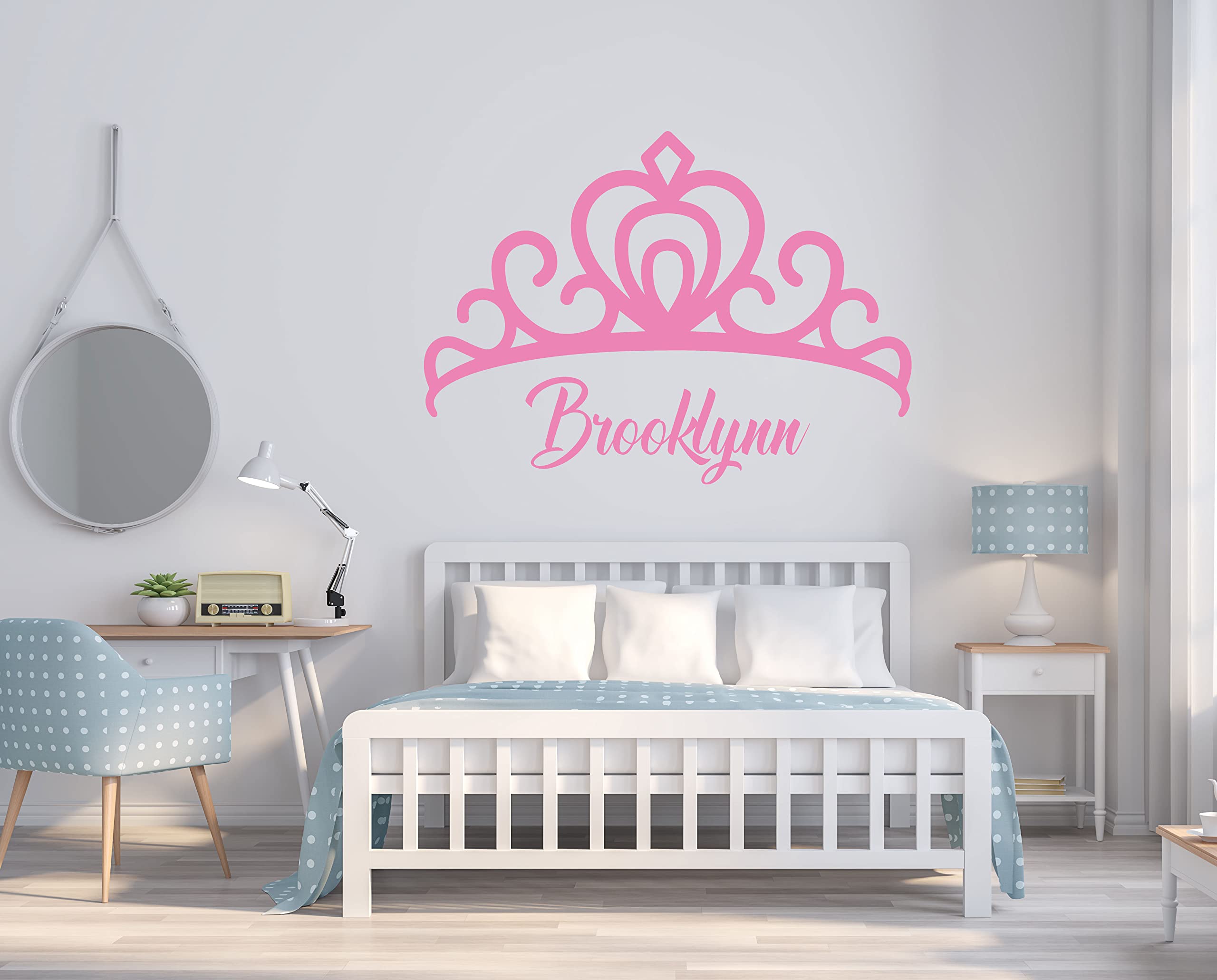 Personalized Name Vinyl Wall Decal with Princess Crown - Tiara Home Decor for Teen Girl's Bedroom, Nursery, or Playroom - Removable Sticker