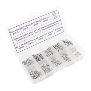 MCMASKE 310PCS Metric M2.5 304 Stainless Steel Button Head Socket Cap Screws Hex Nuts Flat Washers Assortment Kit