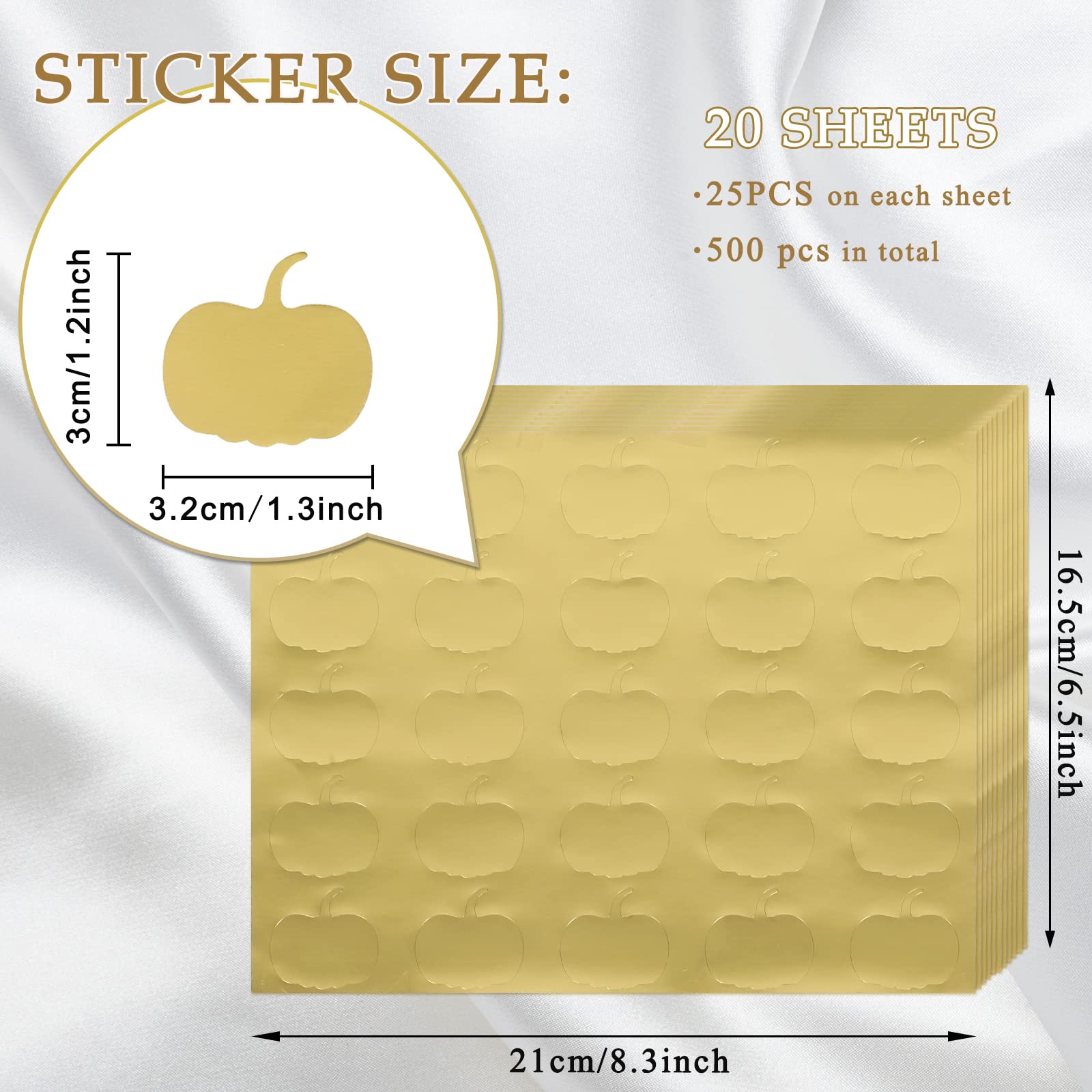 Whaline 500Pcs Gold Foil Fall Pumpkin Stickers Envelope Seal Stickers Self-Adhesive Autumn Pumpkin Label Decals for Greeting Invitation Cards Envelope Sealing Birthday Gift Wrapping Supplies