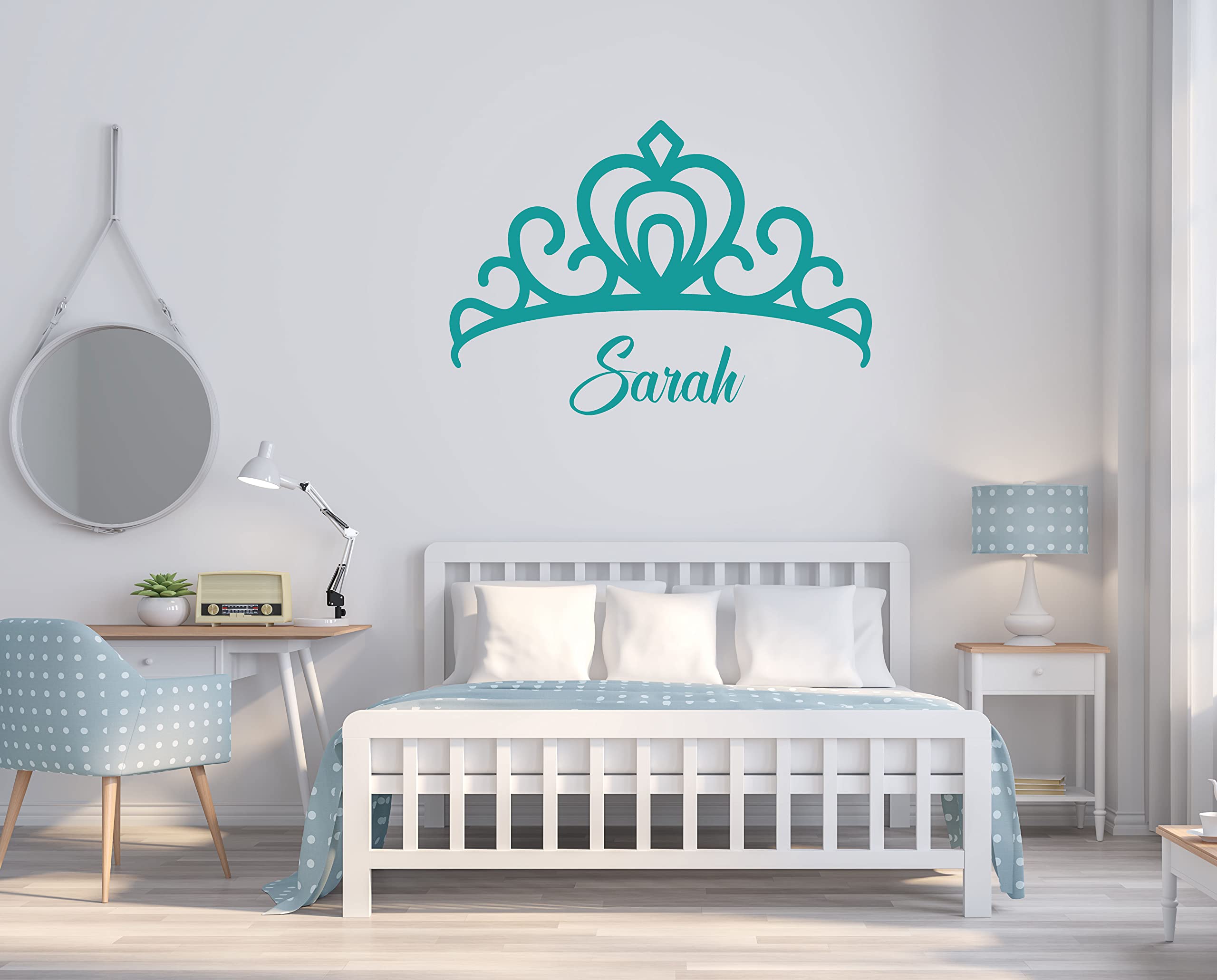 Personalized Name Vinyl Wall Decal with Princess Crown - Tiara Home Decor for Teen Girl's Bedroom, Nursery, or Playroom - Removable Sticker