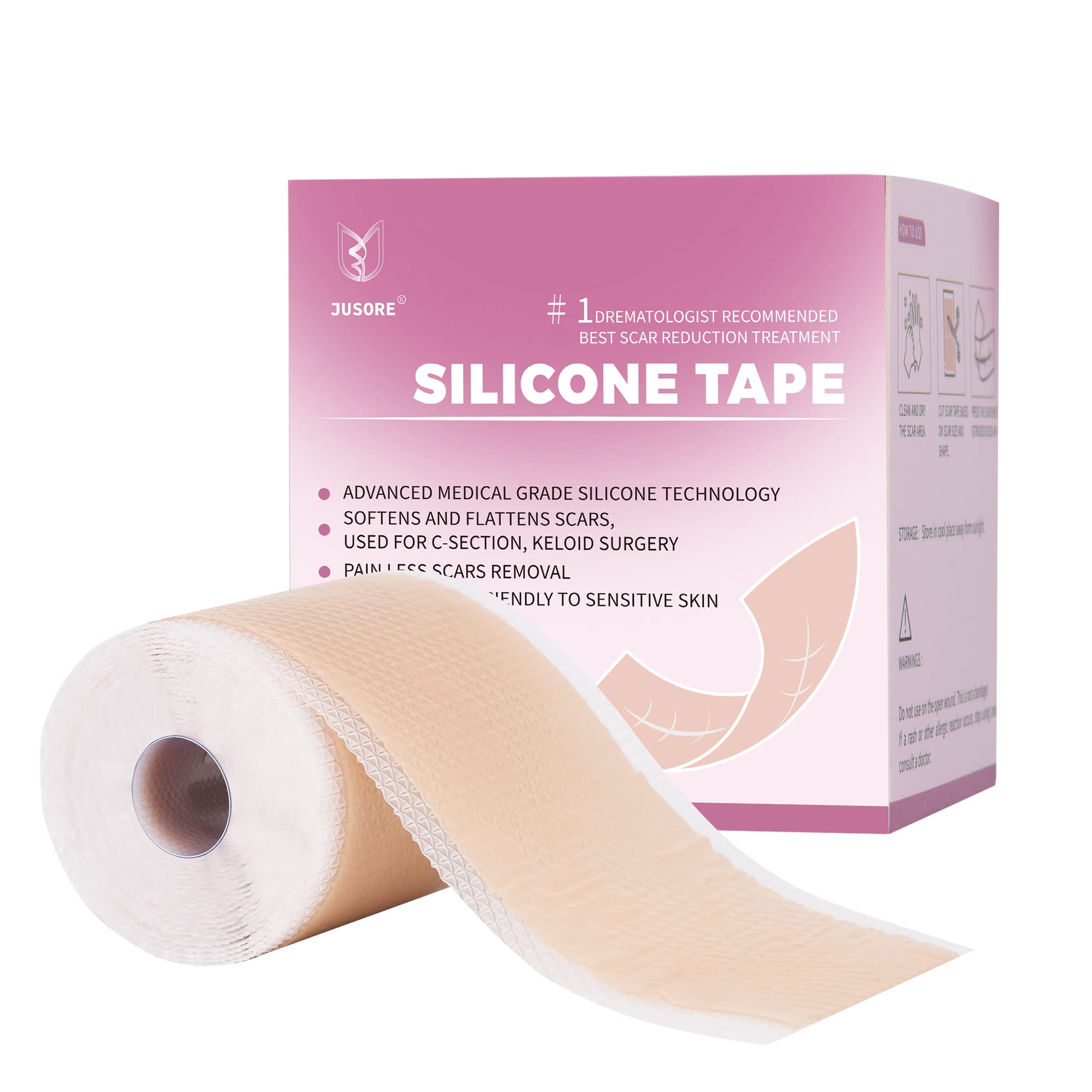 Silicone Scar Tape Scar Sheets - Professional Medical Grade Scar Removal Treatment, Non irritating, Painless for C-Section, Surgical Scars, Burn, Keloid, Acne(1.6” x 60” Roll)