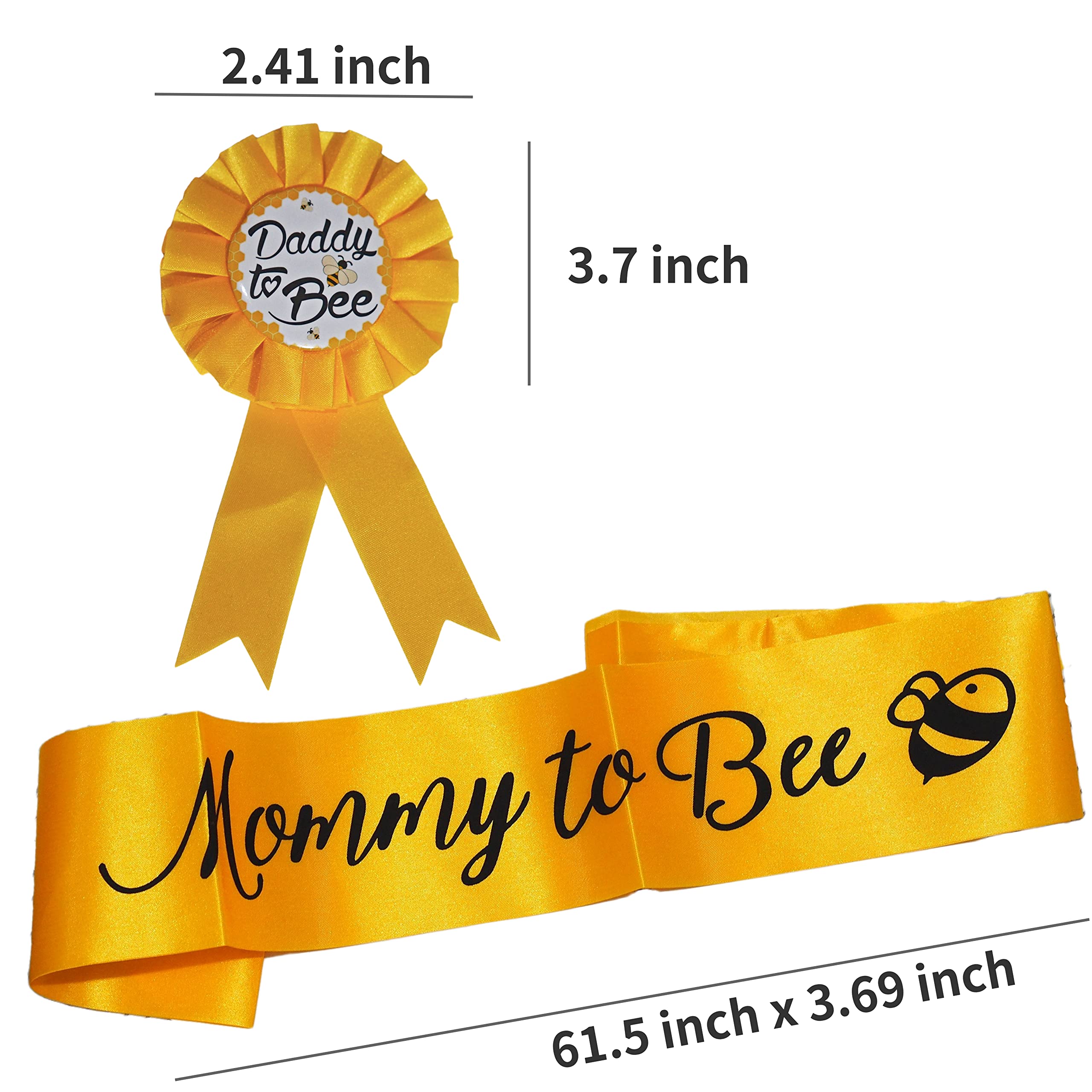 2 Packs Baby Shower Decorations Yellow Mommy to Bee Sash and Daddy to Bee Pin Tinplate Badge with Bee Pattern for Baby Welcome Party