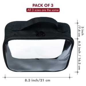 Bolsafy Clear Makeup Bags with Zipper 3pcs in Black, 6.5 x 8.3 inches - Quart Size, TSA Approved Toiletry Bag - Waterproof & Leak-Resistant PVC Clear Travel Bags – Perfect for Women, Men & Kids