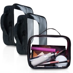 bolsafy clear makeup bags with zipper 3pcs in black, 6.5 x 8.3 inches - quart size, tsa approved toiletry bag - waterproof & leak-resistant pvc clear travel bags – perfect for women, men & kids