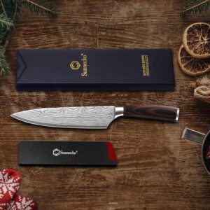 Sunnecko Chef Knife 8 inch,High Carbon Stainless Steel Kitchen Knife,Ultra Sharp Gyutou Cutting Knife with Sheath and Gift Box for Family & Restaurant