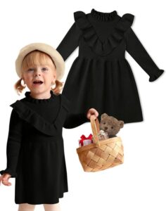 besserbay infant girls adorable fall ruffle trim ribbed knit cozy warm black sweater dress 6-12 months