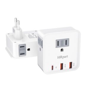 [2 pack] european travel plug adapter,hrpart international power adapter,with 20w pd3.0&qc3.0 ports,high-speed charging for mobile phones,travel essentials from usa to europe white