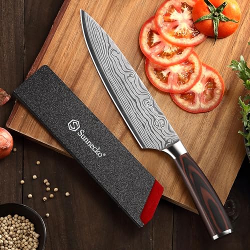 Sunnecko Chef Knife 8 inch,High Carbon Stainless Steel Kitchen Knife,Ultra Sharp Gyutou Cutting Knife with Sheath and Gift Box for Family & Restaurant