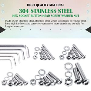 Keadic 925 Pcs 304 Stainless Steel M2/M3/M4/M5/M6 Hex Socket Button Head Cap Screws Assortment Kit, Standard Metric Threaded Hexagon Bolts Screws Nuts Washers Fastener Hardware