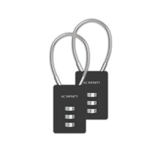 ac infinity 3-digit combination lock, 2-pack heavy-duty zinc alloy padlock with steel wire cable for grow tents, greenhouses, and sheds