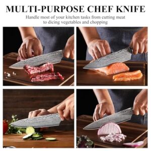 Sunnecko Chef Knife 8 inch,High Carbon Stainless Steel Kitchen Knife,Ultra Sharp Gyutou Cutting Knife with Sheath and Gift Box for Family & Restaurant