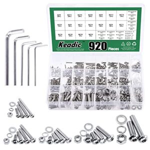 keadic 925 pcs 304 stainless steel m2/m3/m4/m5/m6 hex socket button head cap screws assortment kit, standard metric threaded hexagon bolts screws nuts washers fastener hardware