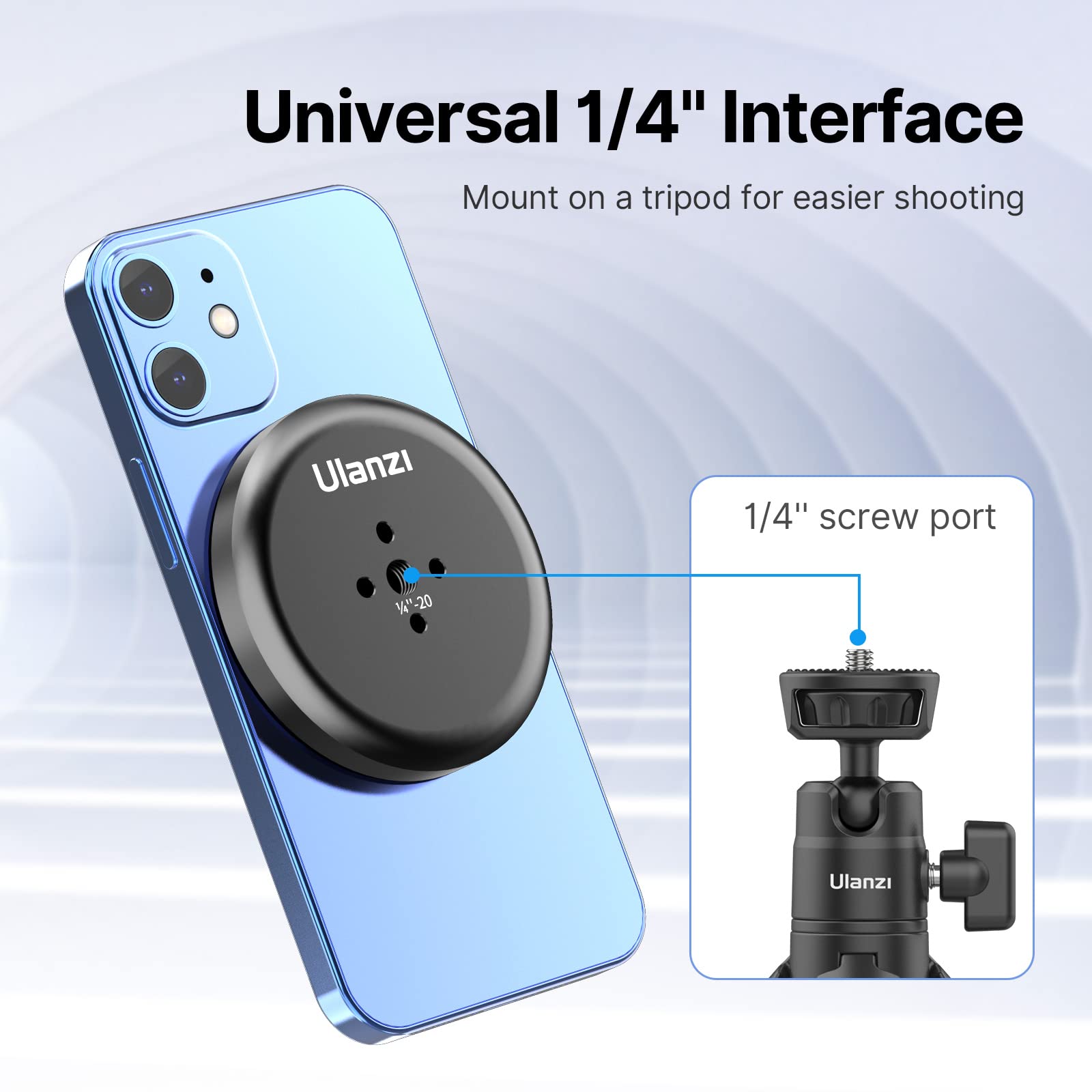 ULANZI R101 1/4" Mount for MagSafe Lightweight and Compact, Magnetic Tripod Adapter Only for iPhone13/12 Pro/Pro Max/Mini, Magsafe Case/Cover, Tripod, Selfie Stick, Live Broadcast Tripod