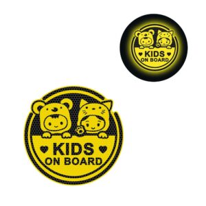 Iprokiu 2pcs Kids on Board Sticker for Cars Super Strong Reflective Funny Cute Baby in Car Sticker Safety Warning Sign Waterproof Auto Window Bumper Decal Baby on Board Car Sticker (Yellow)