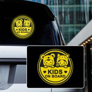 iprokiu 2pcs kids on board sticker for cars super strong reflective funny cute baby in car sticker safety warning sign waterproof auto window bumper decal baby on board car sticker (yellow)