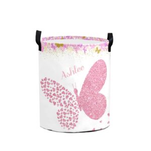 personalized laundry basket, pink confetti butterfly custom storage bins laundry hamper with name collapsible toys organizer