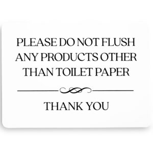 do not flush toilet sign (white acrylic 5 x 3.5 in) - do not flush feminine products sign - bathroom signs for business - airbnb essentials for hosts - airbnb signs