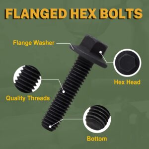 LIONMAX M6 x 12mm Hex Head Flange Bolts, Hex Flanged Bolts with Black Oxide Finish, Rust-Resistance, Grade 10.9 Carbon Steel, Quantity 50