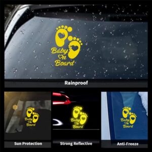 Iprokiu 2pcs Kids on Board Sticker for Cars Super Strong Reflective Funny Cute Baby in Car Sticker Safety Warning Sign Waterproof Auto Window Bumper Decal Baby on Board Car Sticker (Yellow)