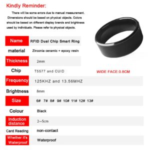 Riversmerge RFID Rewritable Dual Frequency in One ID T5577&IC CUID Black Ceramics Smart Finger Ring Wear for Men or Women (Black-20mm)