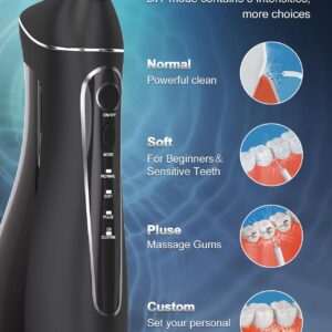 Nicwell Water Dental Flosser Pick for Teeth: 4 Modes 300ml Cordless Portable Rechargeable Oral Irrigator IPX7 Waterproof Cleaner Pik Deep Cleaning Flossing Pic Machine for Home Travel