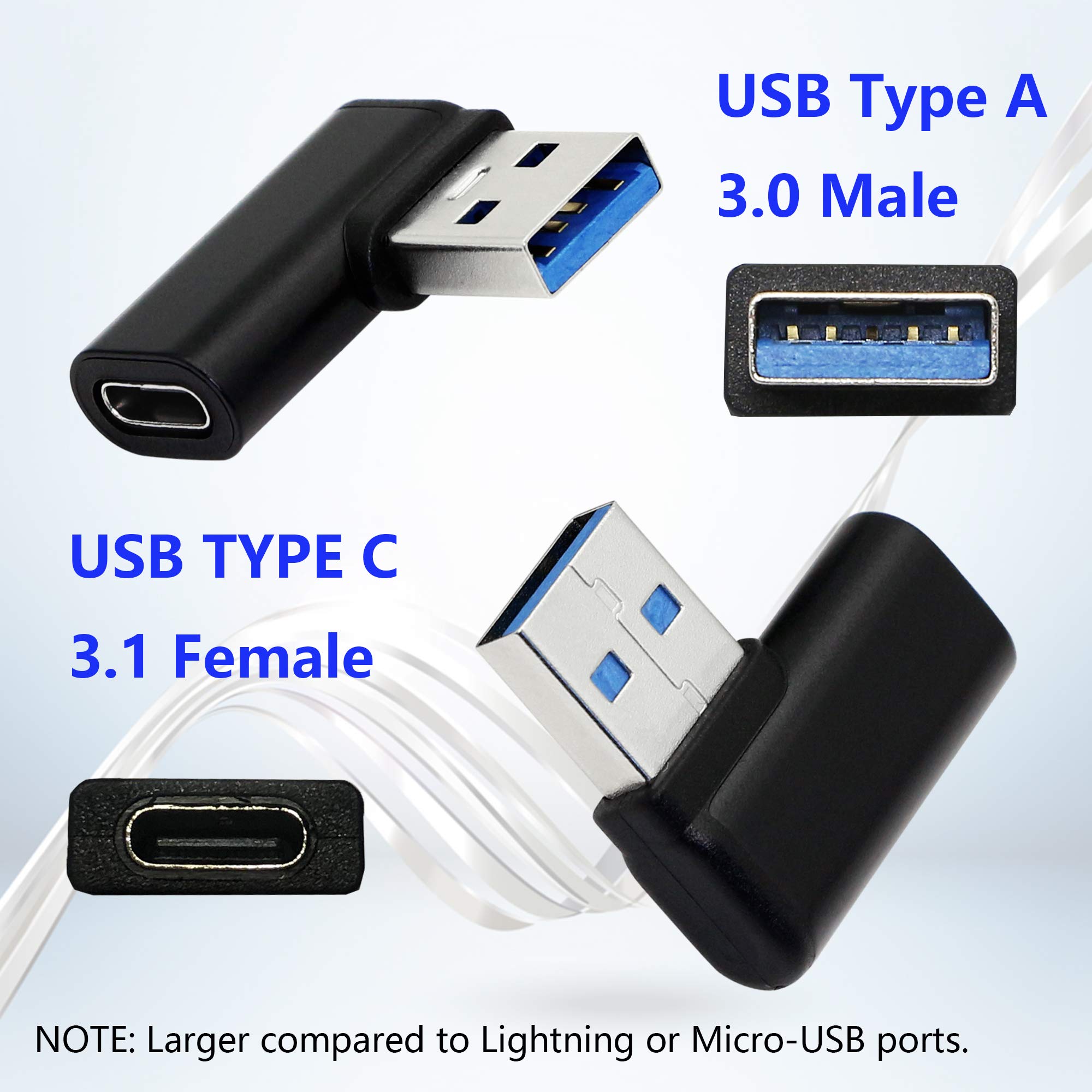 CERRXIAN Right & Left & Up & Down Angle USB A 3.0 Male to USB Type C 3.1 Female Connector