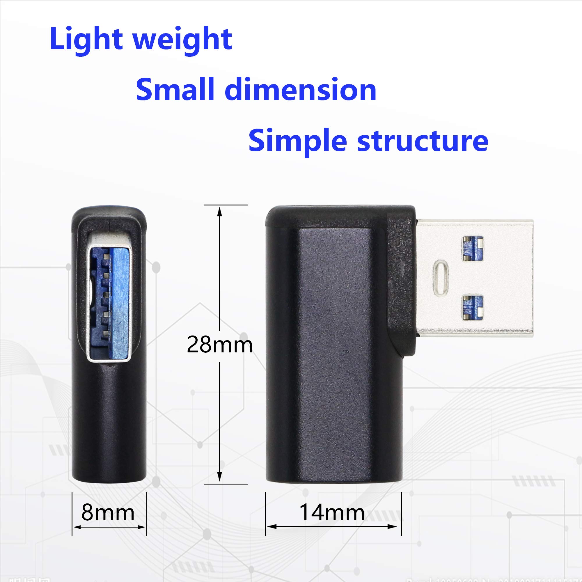 CERRXIAN Right & Left & Up & Down Angle USB A 3.0 Male to USB Type C 3.1 Female Connector