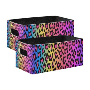 kcldeci rainbow colored leopard print storage bins baskets for organizing 2pack, sturdy storage basket foldable storage baskets for shelves closet nursery toy