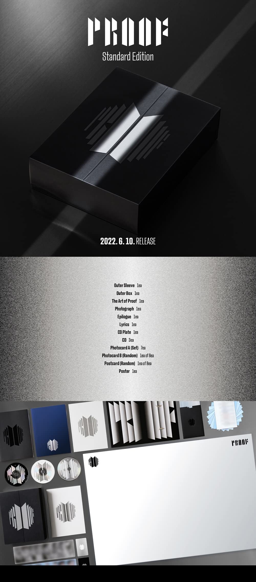 Dreamus BTS - Proof Standard+Compact Edition SET [BTS Anthology Album] 6CD+1Folded Poster, 188 x 250 x 59 mm (BHE0116)