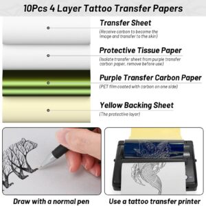 8Pcs Tattoo Practice Skins & 10Pcs Tattoo Transfer Papers, modacraft 5.7x7.6" Double Sides 1mm Thick Soft Silicone Thin Fake Skin Tattooing Practice Kit for Beginners Experienced Tattoo Artists