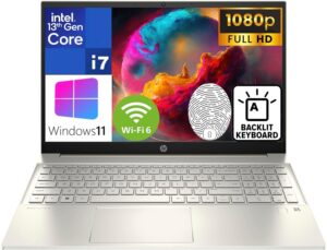 hp pavilion 15 15.6" fhd laptop computer, 13th gen intel 10-core i7-1355u, 16gb ddr4 ram, 1tb pcie ssd, wifi 6, bluetooth 5.3, backlit keyboard, fingerprint reader, warm gold, windows 11, zivcul