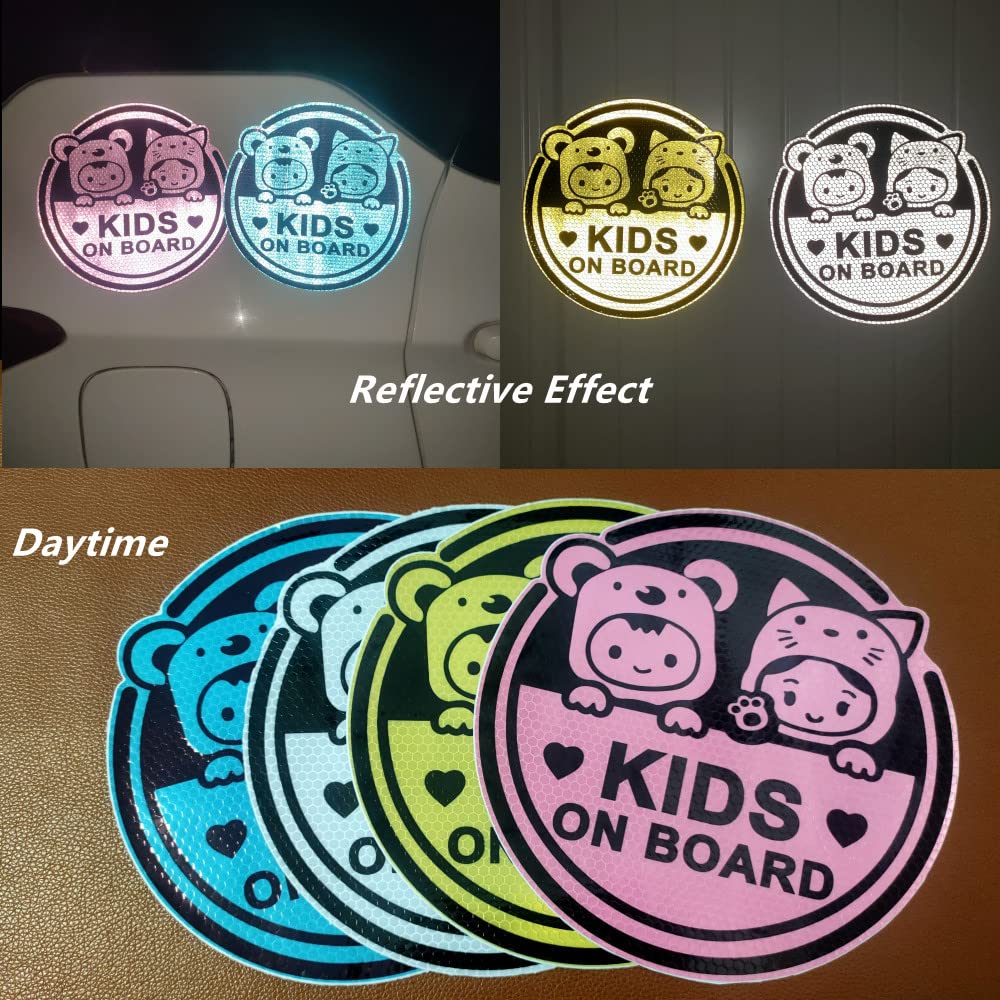 Iprokiu 2pcs Kids on Board Sticker for Cars Super Strong Reflective Funny Cute Baby in Car Sticker Safety Warning Sign Waterproof Auto Window Bumper Decal Baby on Board Car Sticker (Yellow)