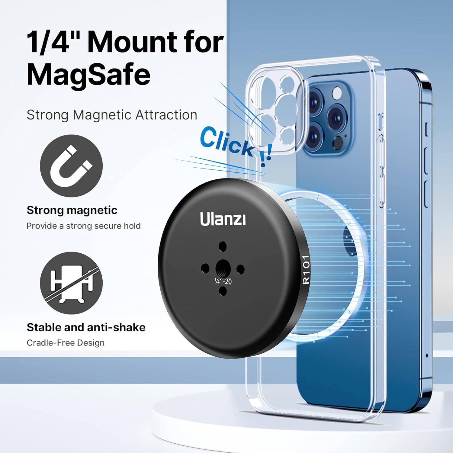 ULANZI R101 1/4" Mount for MagSafe Lightweight and Compact, Magnetic Tripod Adapter Only for iPhone13/12 Pro/Pro Max/Mini, Magsafe Case/Cover, Tripod, Selfie Stick, Live Broadcast Tripod