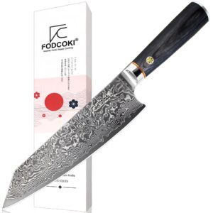 fodcoki chef knife 8 inch damascus kitchen knife japanese chefs knife vg 10 super sharp high carbon stainless steel professional cutting knife for meat vegetable