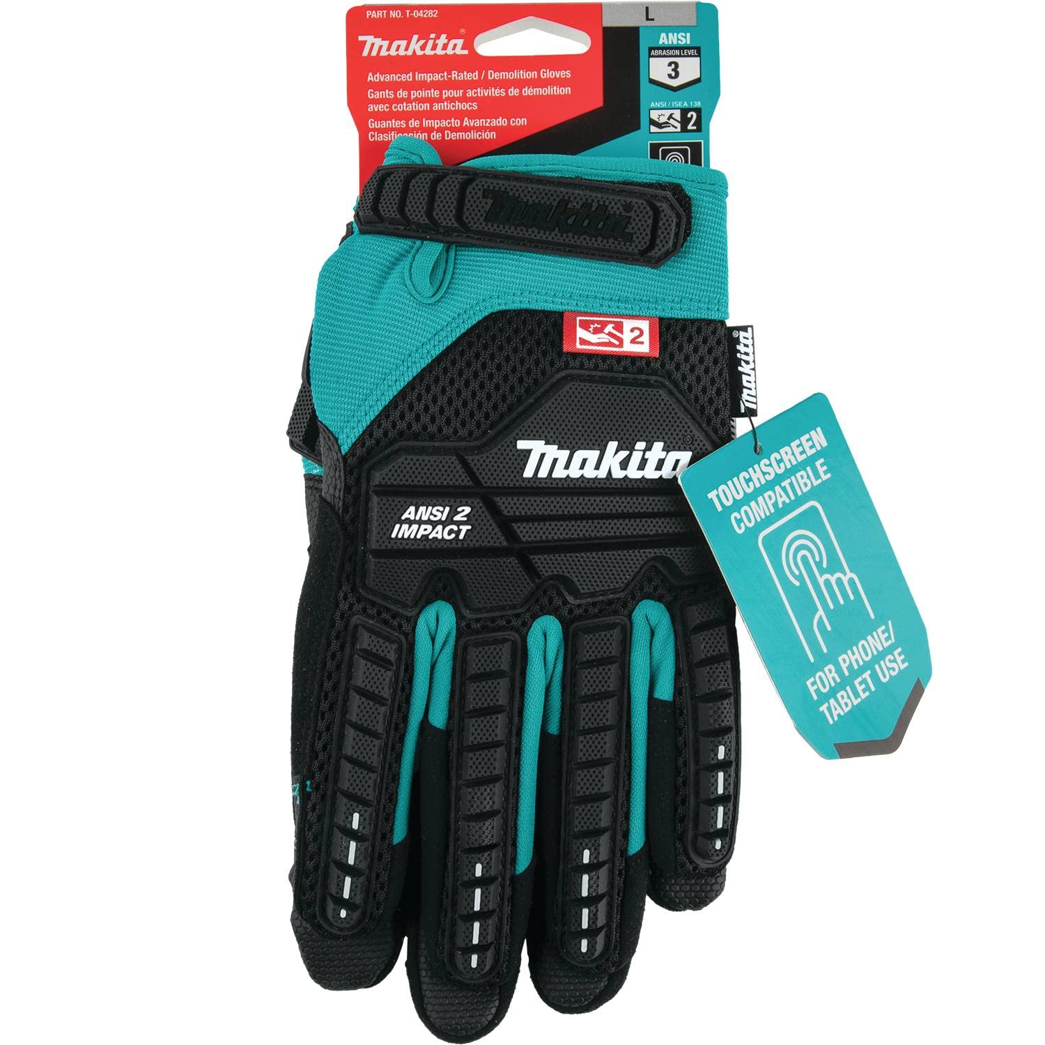 Makita Unisex Impact-rated T 04282 Advanced ANSI 2 Impact Rated Demolition Gloves Large, Teal/Black, Large US