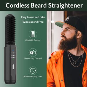 Beard Straightener for Men, REHOYO Portable Cordless Hair Straightener, Anti-Scald Heated Beard Brush, Electric Hot Comb 3 Temp Settings, Ionic Mini Straightener for Home Travel, Gifts for Men Him