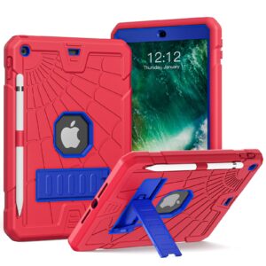 new ipad 5th 6th generation case 9.7 inch 2017 2018 released with stand & pencil holder | kids friendly 3-layer heavy duty rugged protective shockproof | red & blue