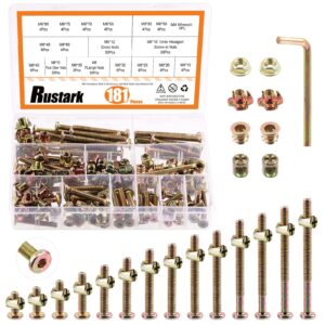 rustark 181pcs m6 x 15-80mm crib screws hardware replacement kit zinc plated hex socket head cap bolts thread nutsert barrel nuts t-nuts and flange nuts assortment kit for crib beds furniture