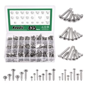 keadic 325 pcs 304 stainless steel #6#8#10 self tapping screws assortment set contains round head & philips flat head & wafer head self drilling screw sheet metal screws