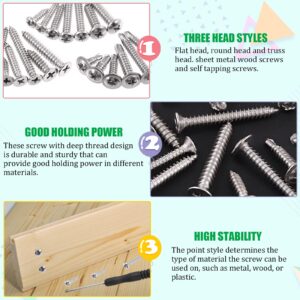 Keadic 325 Pcs 304 Stainless Steel #6#8#10 Self Tapping Screws Assortment Set Contains Round Head & Philips Flat Head & Wafer Head Self Drilling Screw Sheet Metal Screws