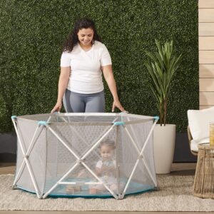 Regalo My Portable Play Yard Indoor and Outdoor, Washable, White/Gray/Teal, 6-Panel