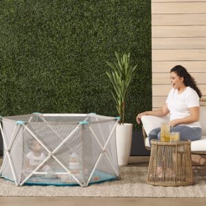 Regalo My Portable Play Yard Indoor and Outdoor, Washable, White/Gray/Teal, 6-Panel