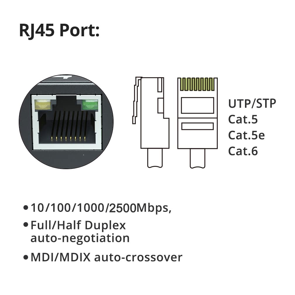 10Gtek 5-Port 2.5G Multi-Gigabit Ethernet Network Switch, 5 x 2.5GBASE-T Compatible with 10/100/1000/2500Mbps, Plug & Play | Ethernet Splitter | Lifetime Warranty