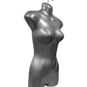 DisplayTown Silver Female Mannequin Hip Long Body Torso Dress Form & Hanging Hook, S-M Sizes