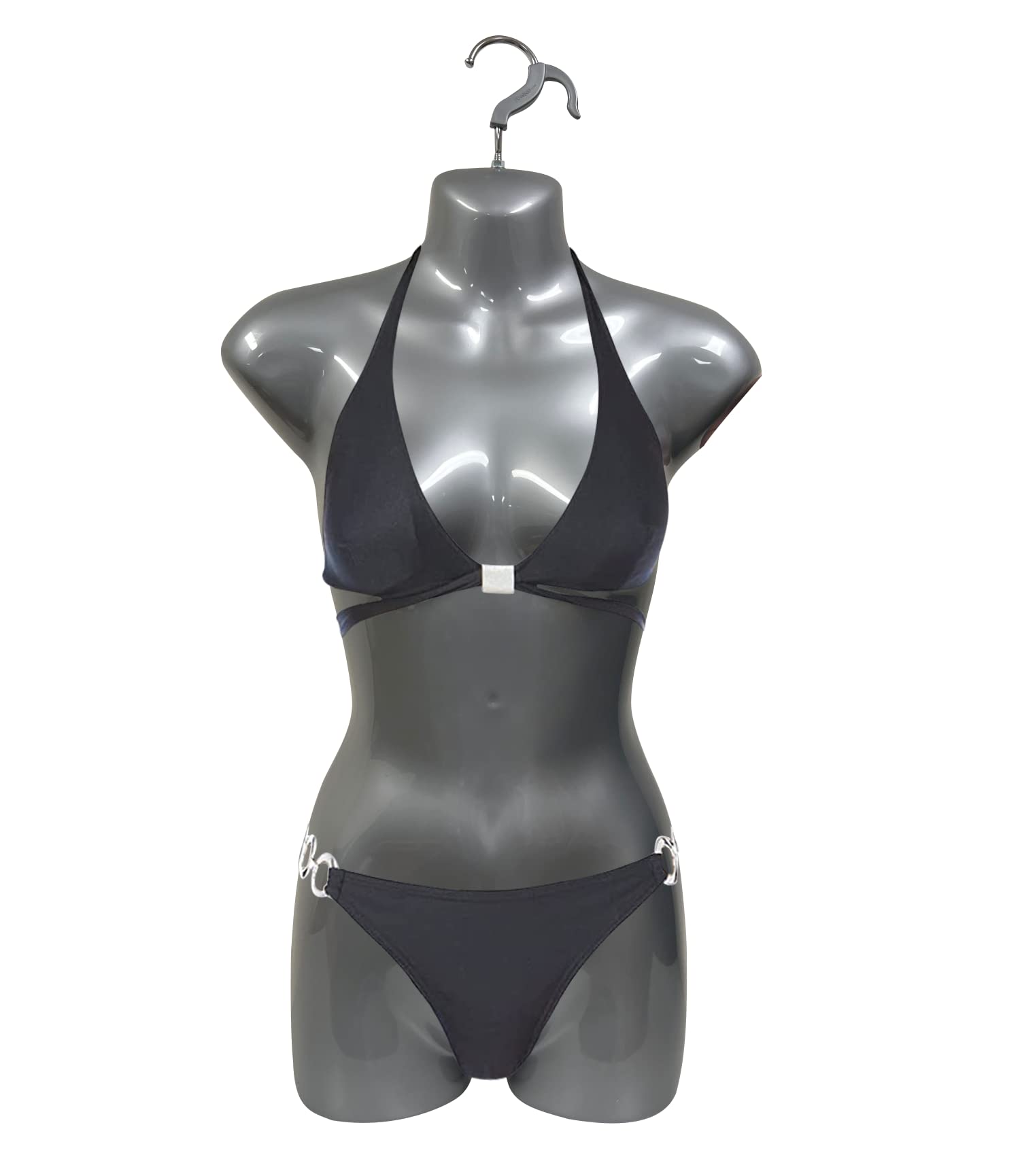 DisplayTown Silver Female Mannequin Hip Long Body Torso Dress Form & Hanging Hook, S-M Sizes