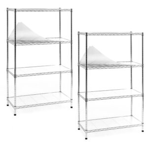 efine 2-pack chrome 4-shelf shelving unit with 4-shelf liners, adjustable, nsf certified metal wire shelves, 150lbs loading capacity per shelf, shelving rack for kitchen and garage (30w x 14d x 47h)