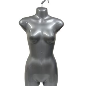 DisplayTown Silver Female Mannequin Hip Long Body Torso Dress Form & Hanging Hook, S-M Sizes